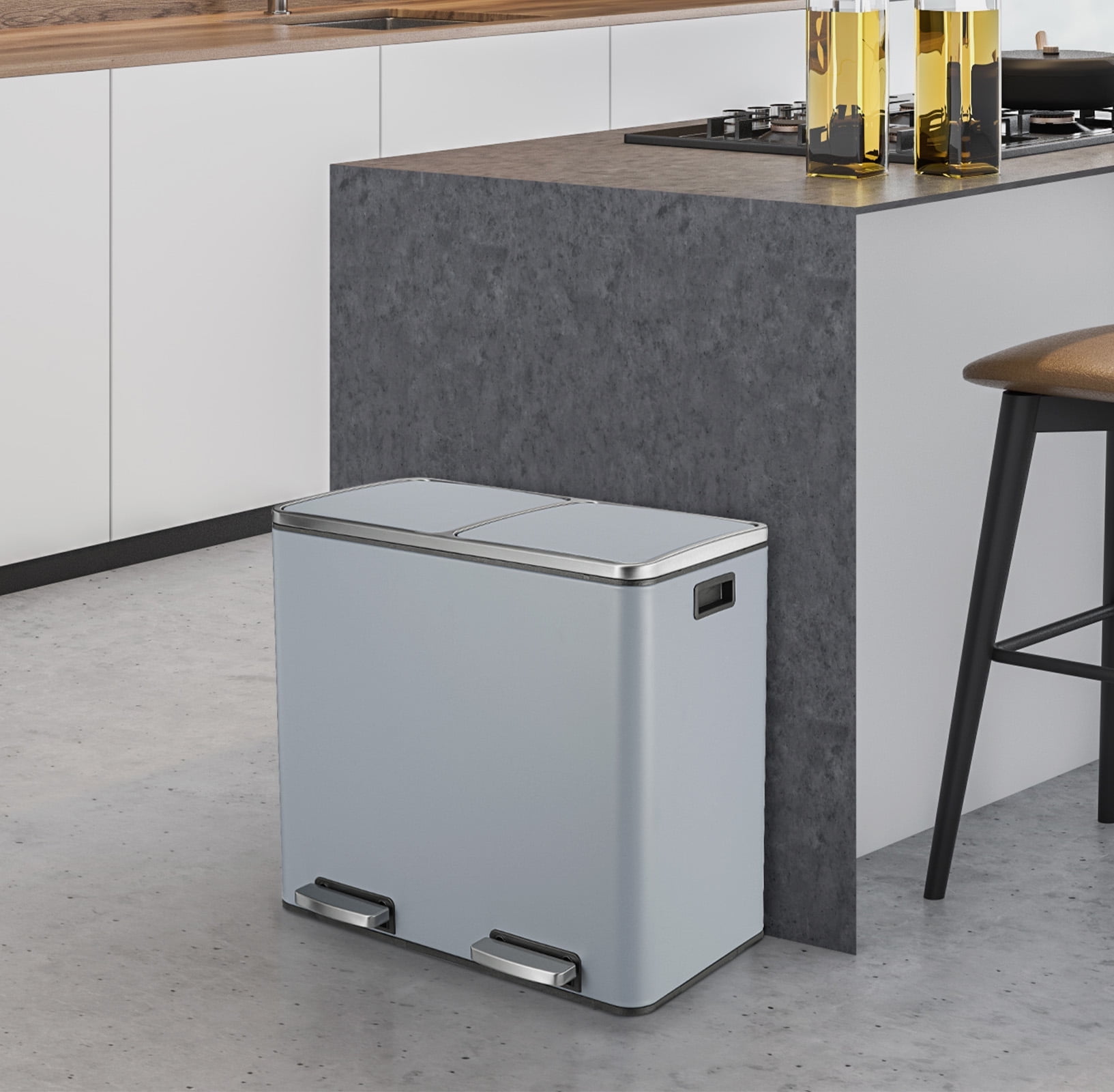 Arlopu 48 Liter / 12 Gallon Dual Trash Can, Stainless Steel Kitchen ...