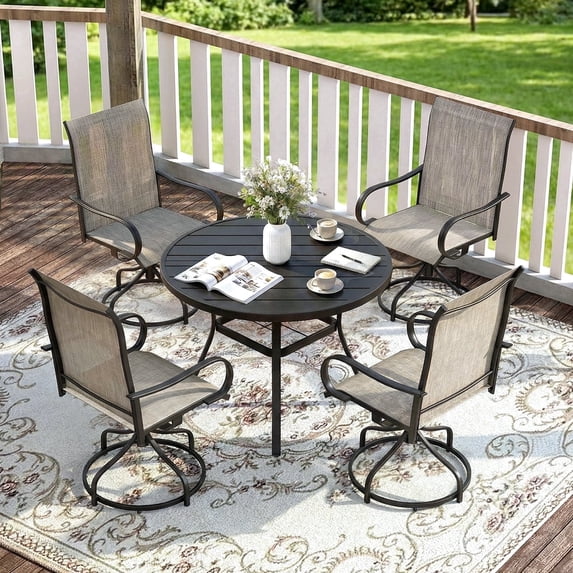 Arlopu 5-Piece Outdoor Patio Dining Set, Round Patio Table & 4 ...