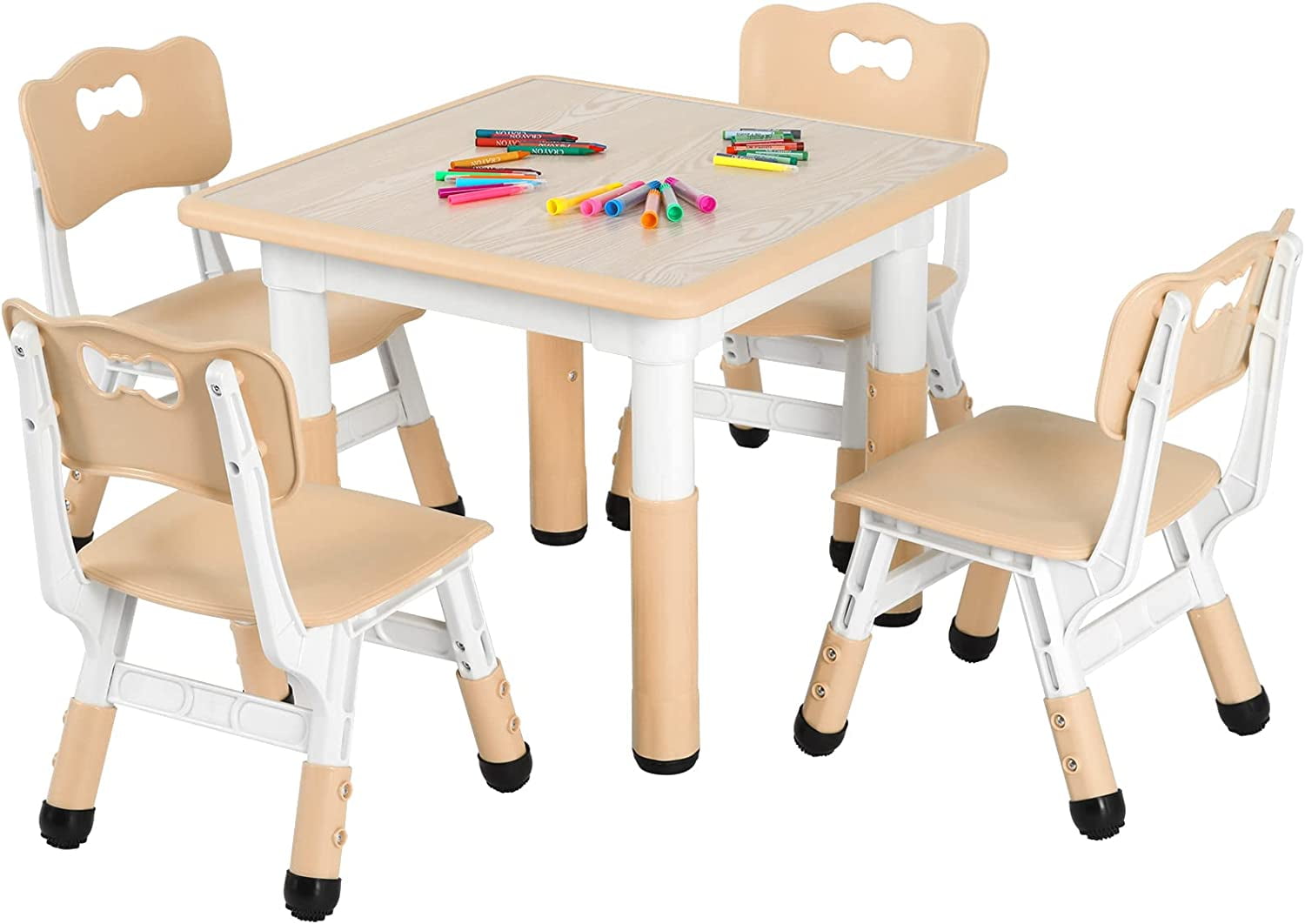 Arlopu 5 Pieces Kids Plastic Table and Chairs Set, Height Adjustable ...
