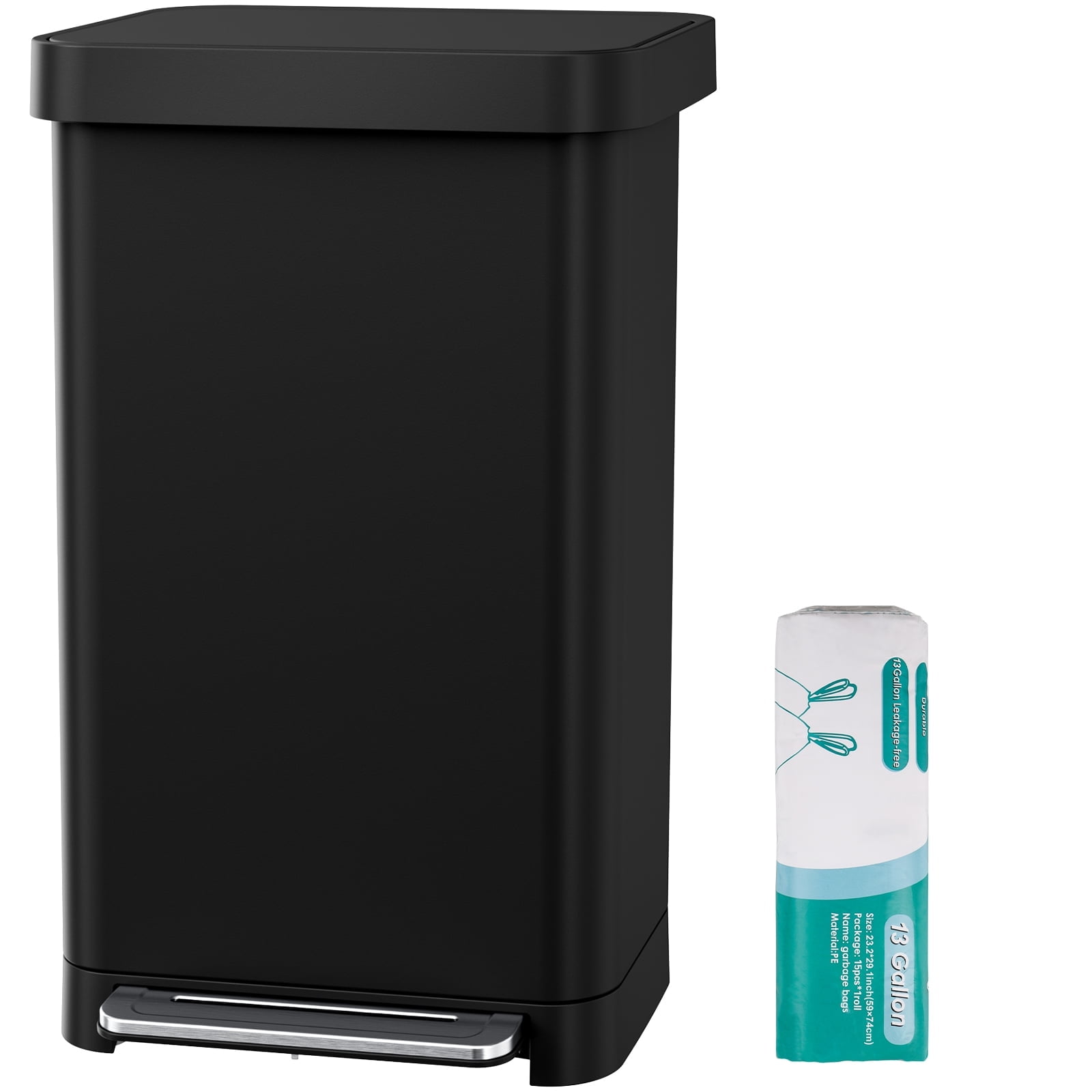 Arlopu 50L/13.2gal Stainless Steel Trash Can, Kitchen Grabage Can with ...