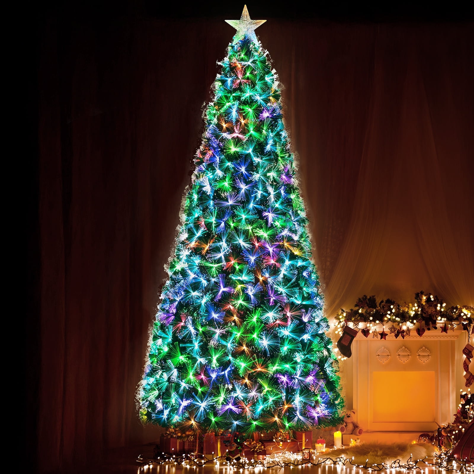 Arlopu 6ft Pre-lit Christmas Tree, Fiber Optic Artificial Christmas ...