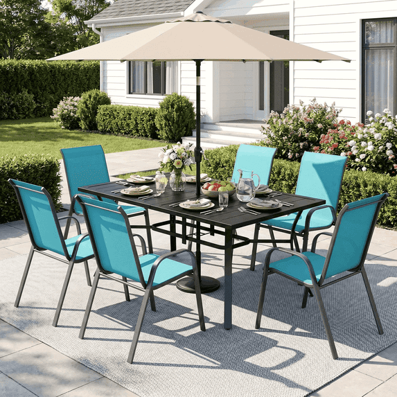 Arlopu 7pcs Outdoor Patio Dining Set, Patio Rectangular Metal Table & 6 ...