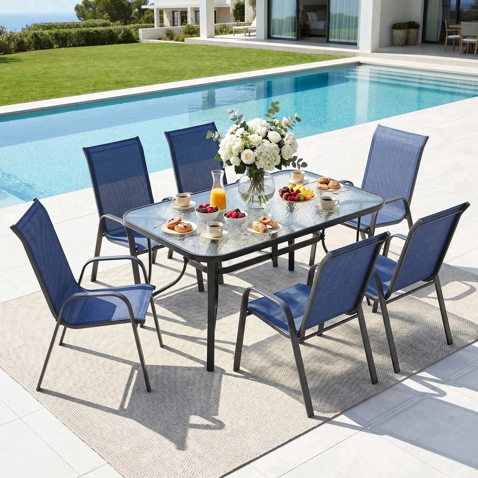 Arlopu 7pcs Outdoor Patio Dining Set with Rectangle Steel Table & 6 ...