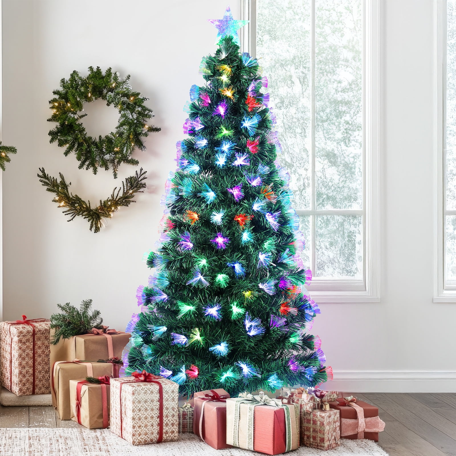 Arlopu 9FT Christmas Tree, Pre-Lit Christmas Tree with Top Star & 380 ...