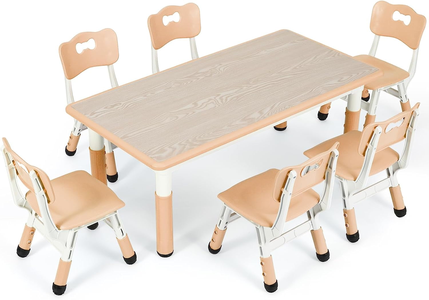 Arlopu Kids Table and 6 Chairs Set, Adjustable Height, Non-Toxic HDPE ...