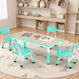 Arlopu Kids Table & Chairs Set, Adjustable Height, 5-Piece Toddler ...