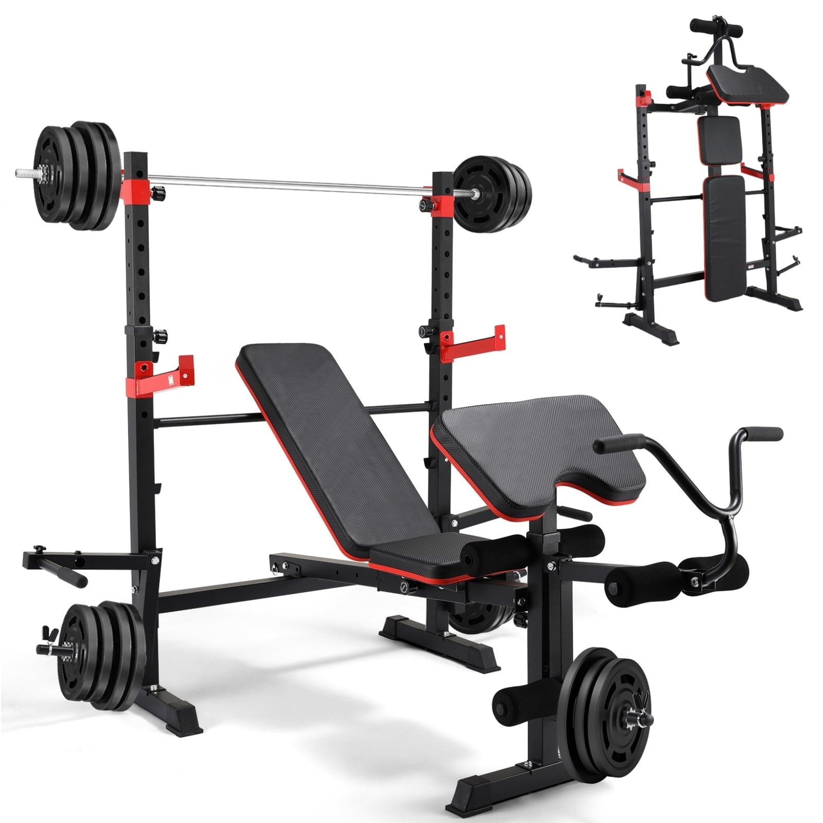 Arlopu Adjustable Weight Bench 900lbs 6-in-1 Olympic Foldable Bench ...