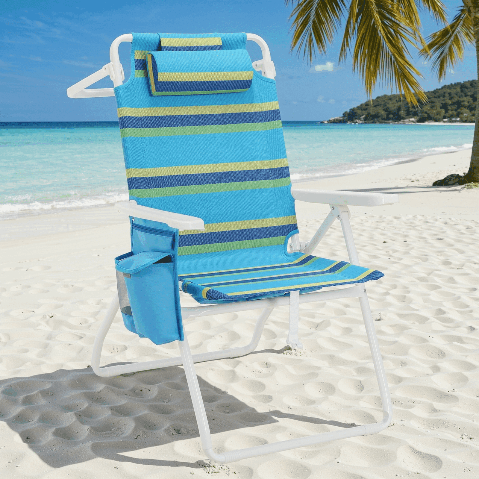 Arlopu Beach Chair, Folding High Back Beach Chair w/ 5-Position Lay ...