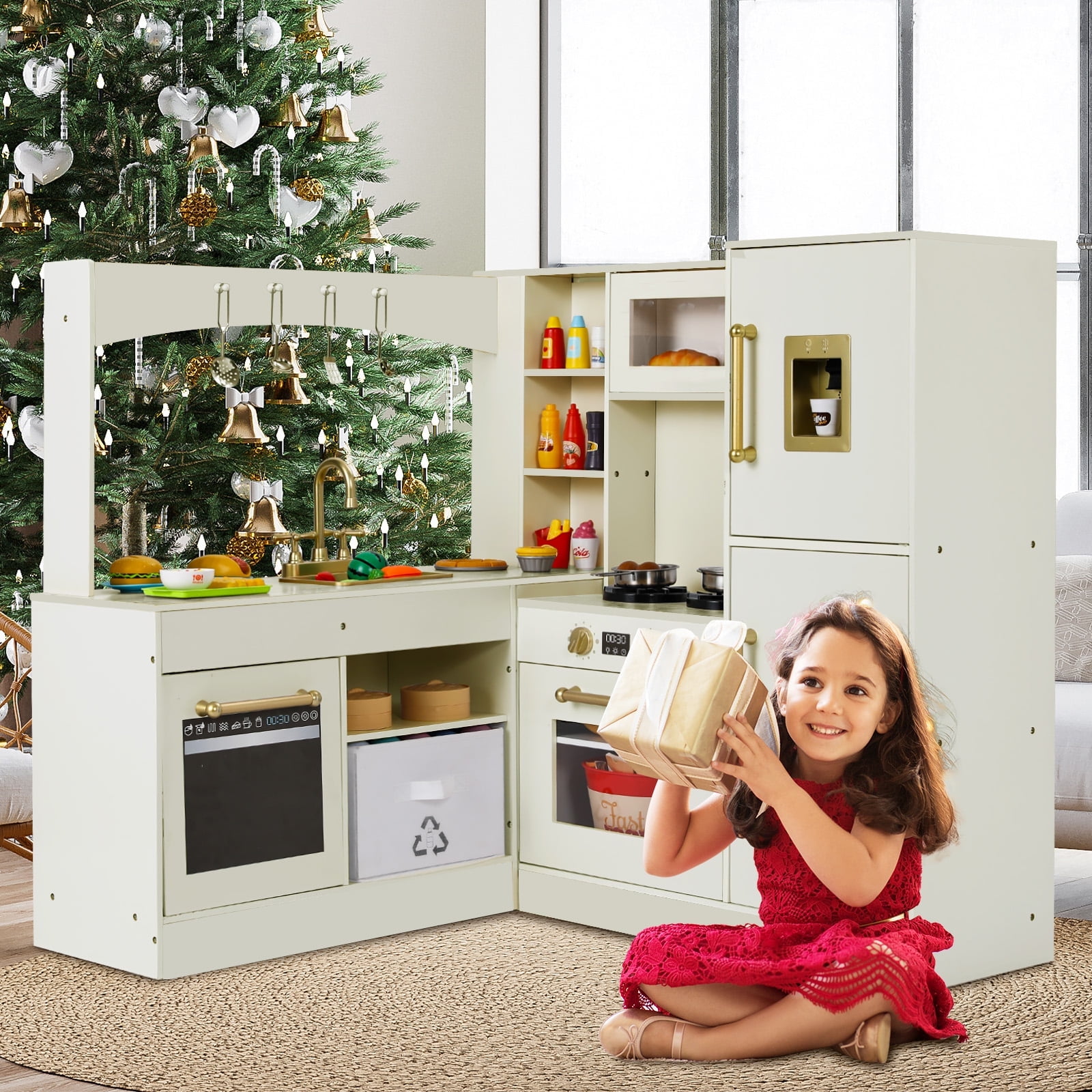 Arlopu Corner Play Kitchen Kids Kitchen Playset Pretend Cooking Toys ...