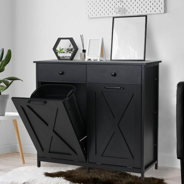 Arlopu Tilt Out Double Trash Can Stand, Freestanding Kitchen Cabinet ...
