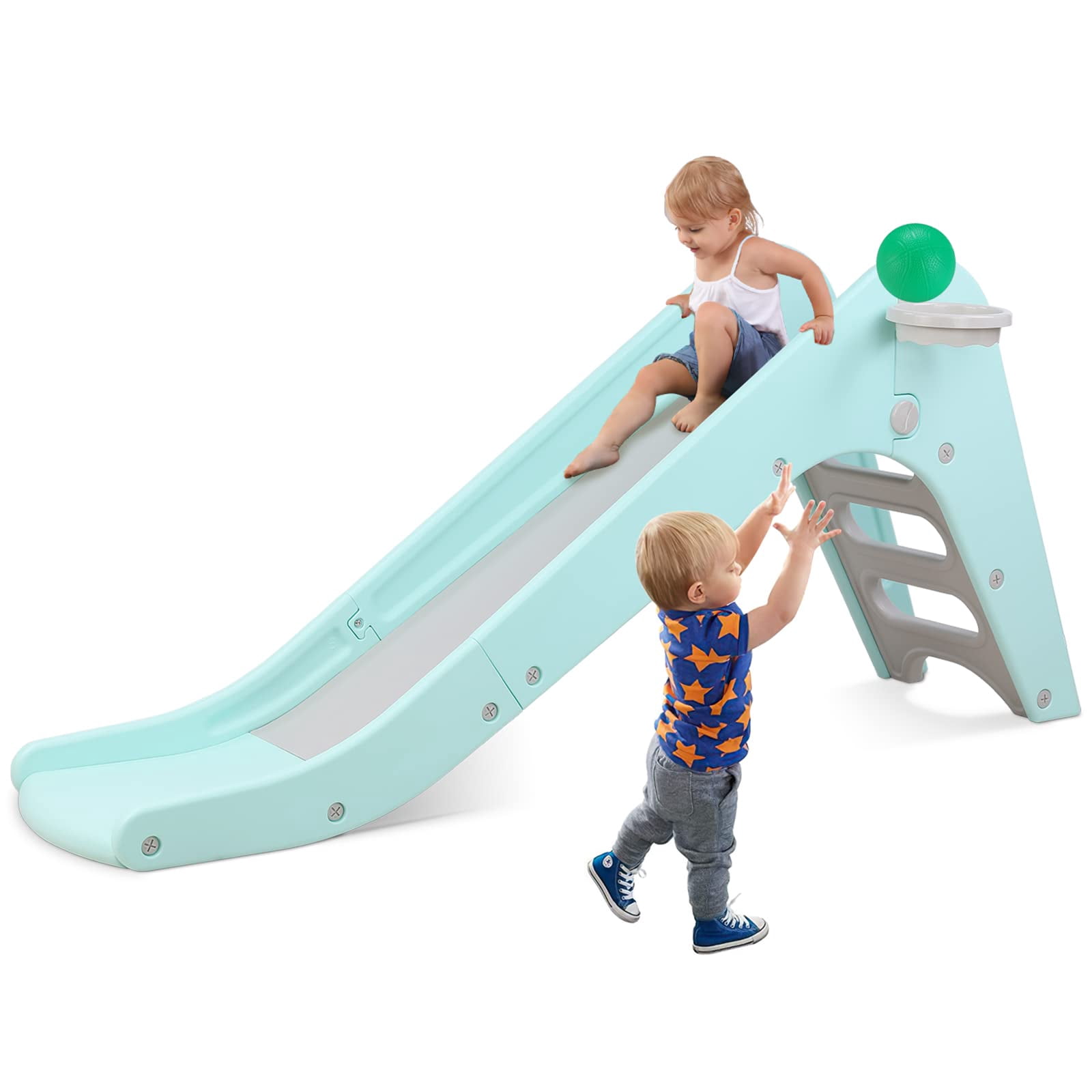 Arlopu Freestanding Kids Slide, Toddler Slide Climber with Basketball ...