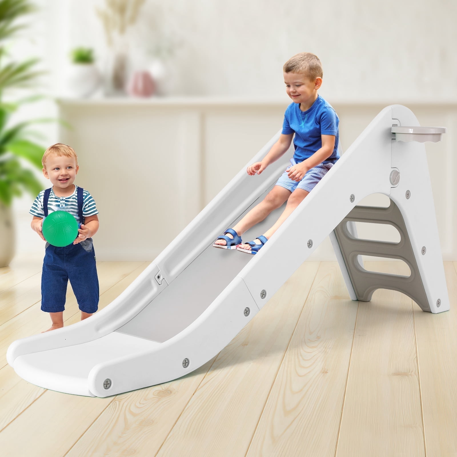 Arlopu Toddler Slide, Freestanding Climber with Hoop & Ball, Indoor ...