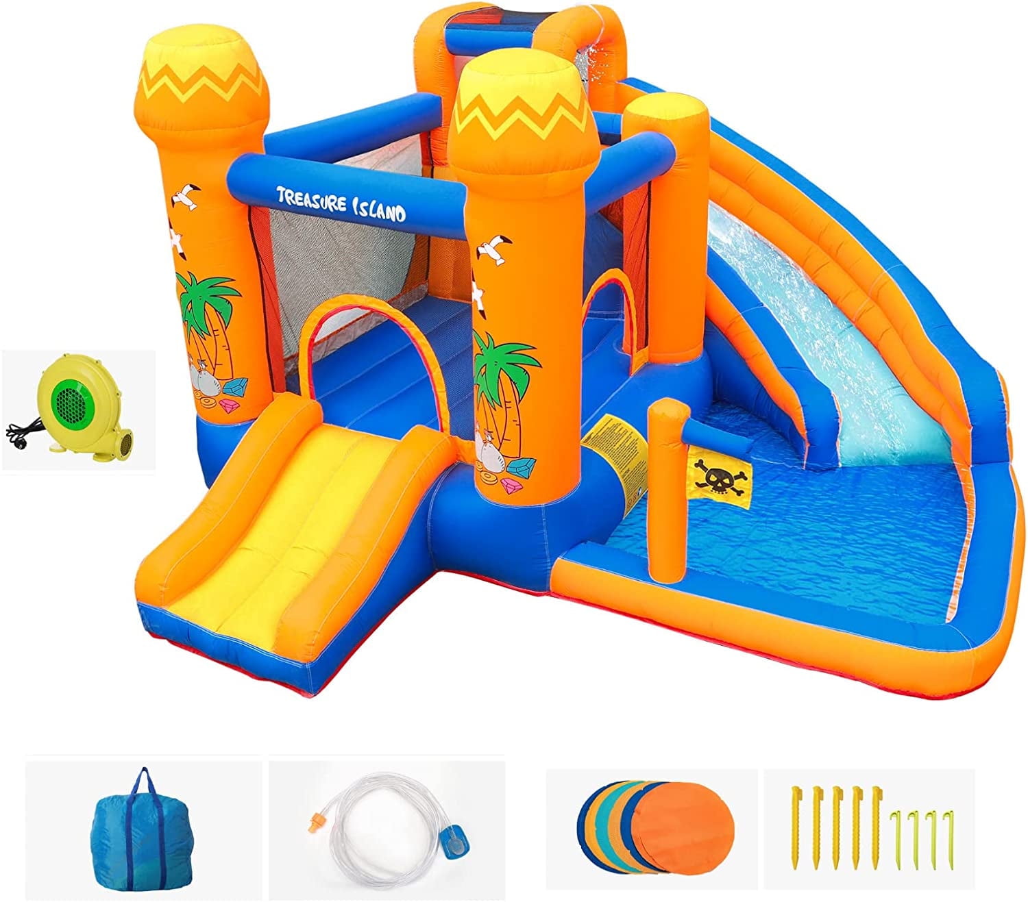 Arlopu Kids Inflatable Bounce House & Water Slide, Outdoor Backyard ...