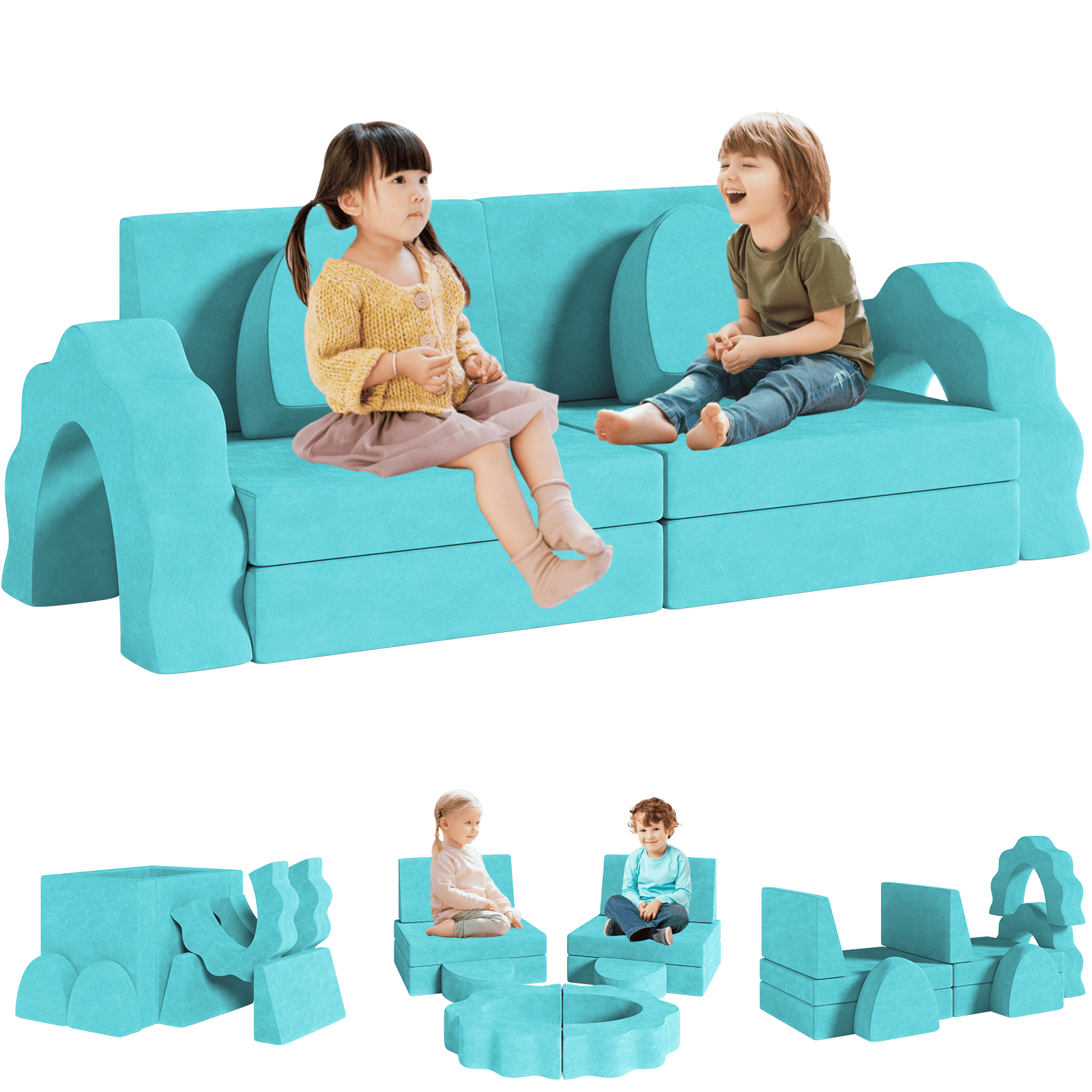 Arlopu Kids Couch Modular Sofa Child Sectional Sofa Convertible Toddler ...