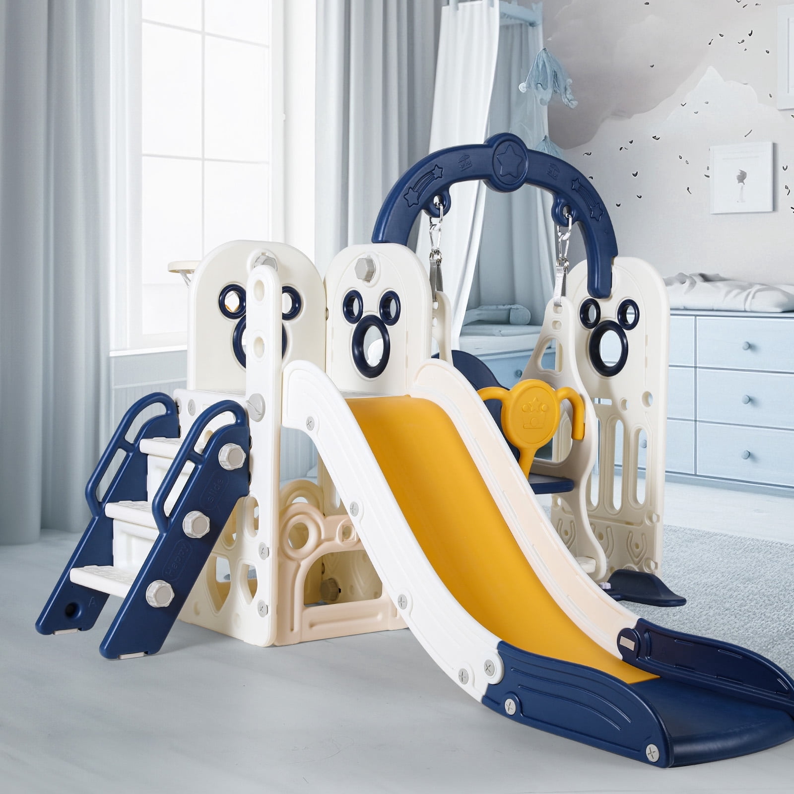 Arlopu Kids Slide & Swing Set, 58.3 x 58.7 x 45.3 inches, Multi-Color ...
