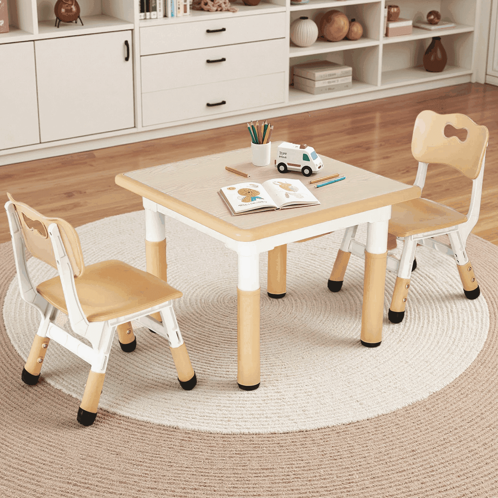 Arlopu Kids Table and 2 Chairs Set with Graffiti Desktop, Height ...
