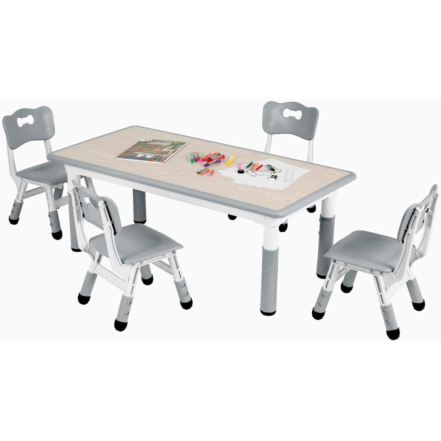 Arlopu Kids Table and 4 Chair Set, Height Adjustable Toddler Table and ...