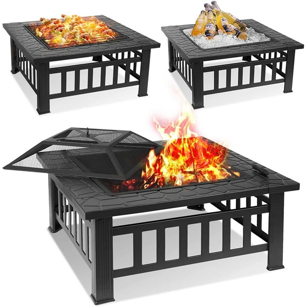 Arlopu Metal Fire Pits for Outside, 32" Wood Burning Fire Pit Table ...