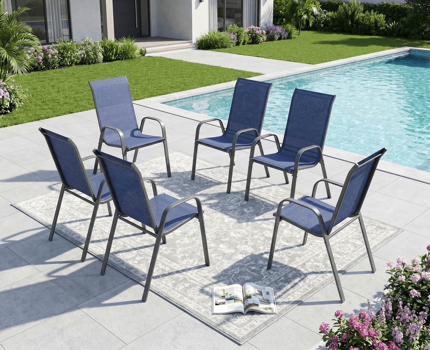 Arlopu Outdoor 6 Piece Dining Chairs, Patio Stackable Textilene Chai ...