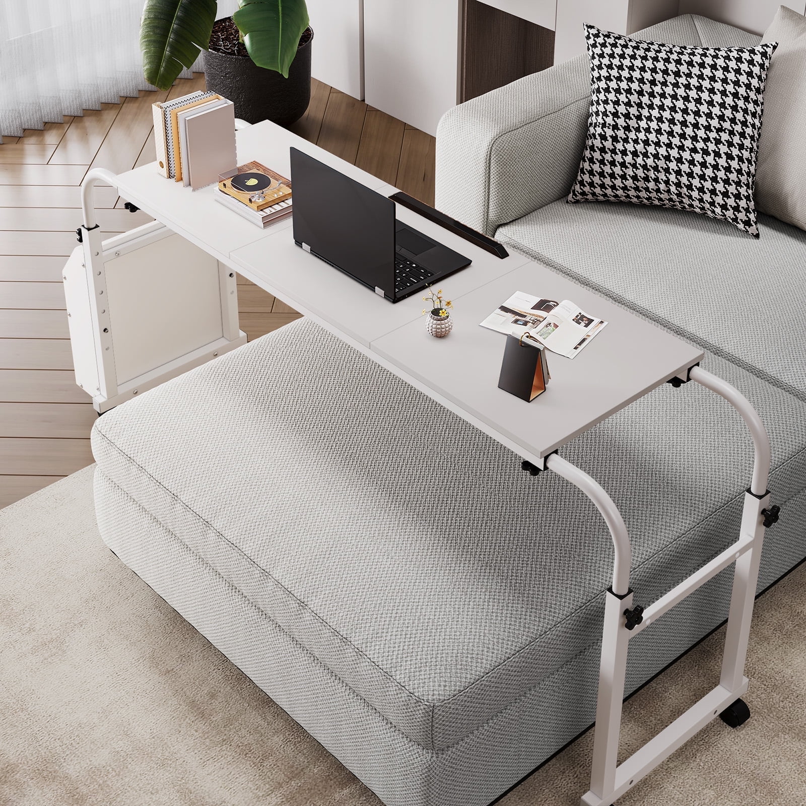Arlopu Overbed Table with Wheels Height Adjustable Moblie Hospital Over ...