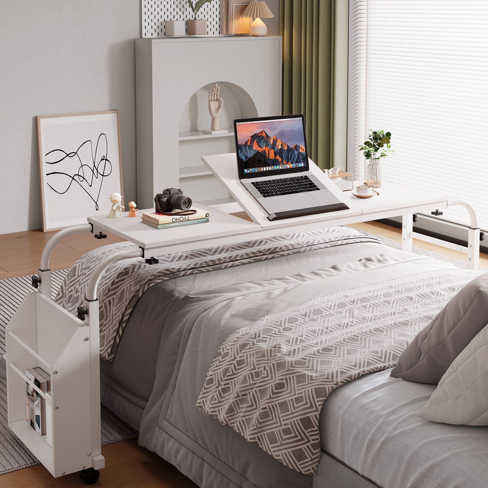 Arlopu Overbed Table with Wheels Height Adjustable Moblie Hospital Over ...