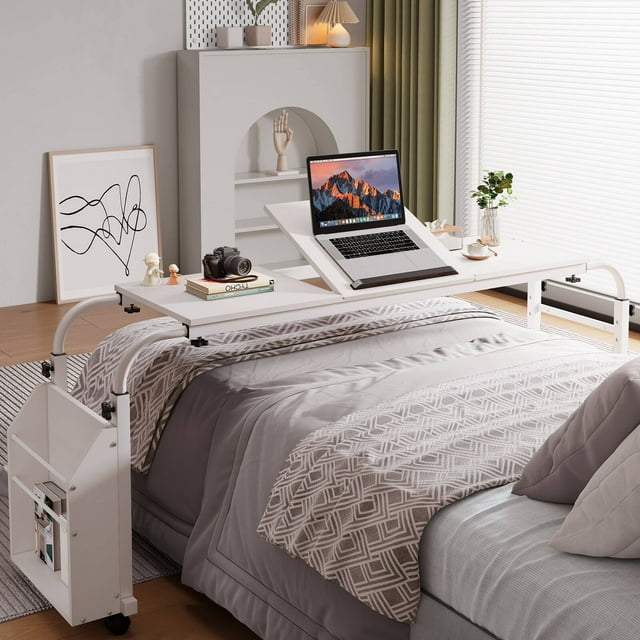 Arlopu Overbed Table with Wheels Height Adjustable Moblie Hospital Over ...