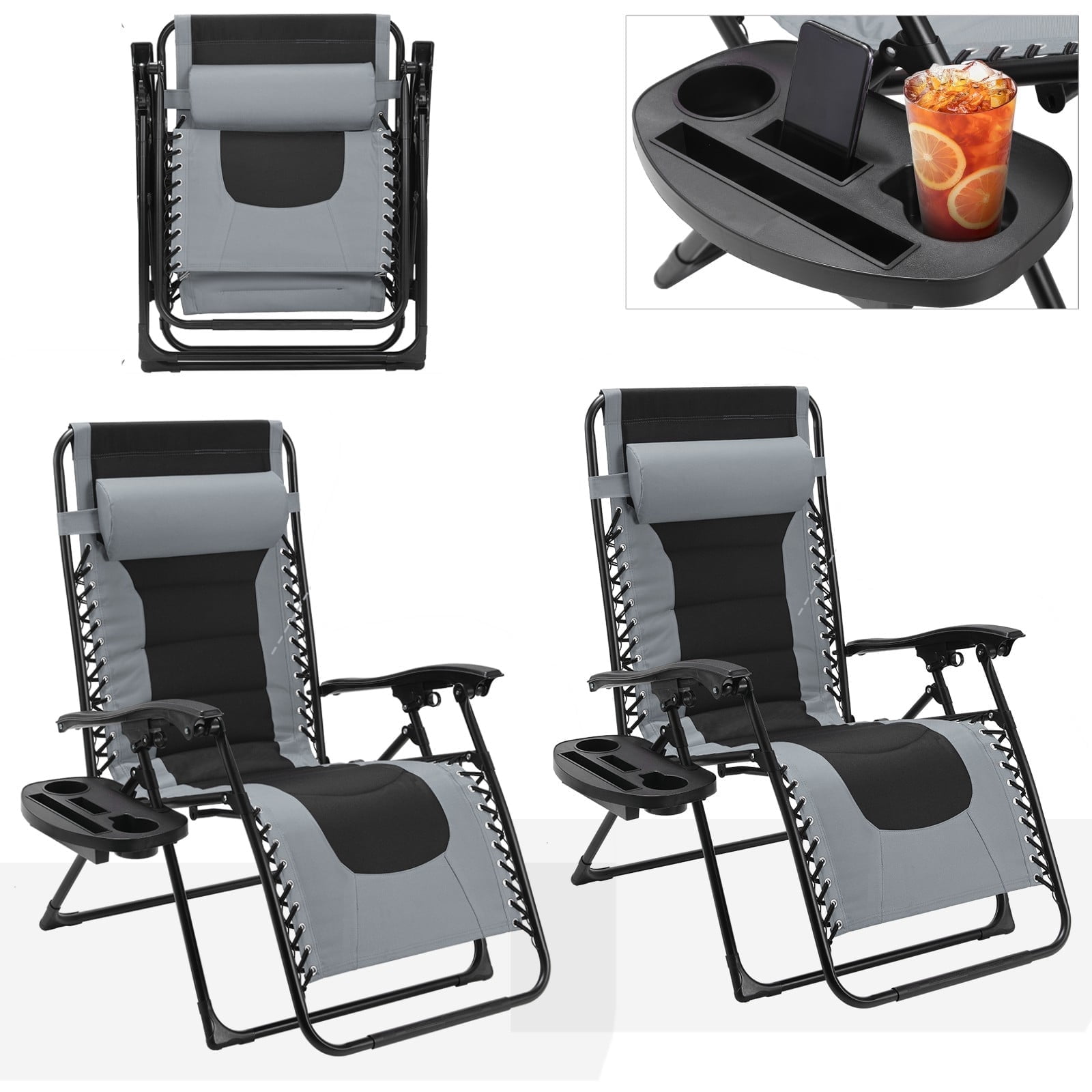 Arlopu Oversized Reclining Chair Set of 2, Padded Foldable Outdoor ...