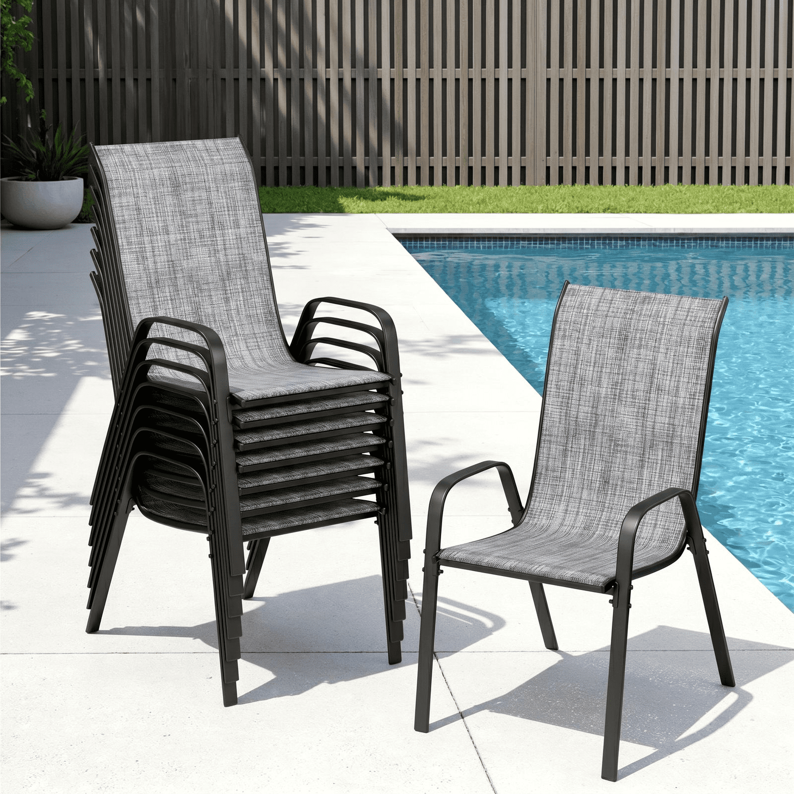 Arlopu Patio Stackable Chairs Set of 8 with Armrests - Walmart.com