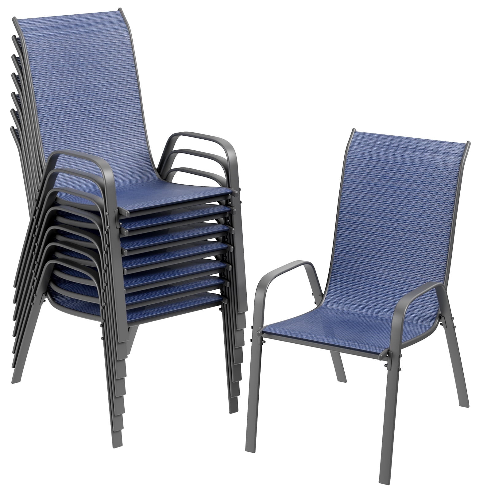 Arlopu Stackable Outdoor Dining Chairs Set of 8, Textilene Mesh, Heavy ...