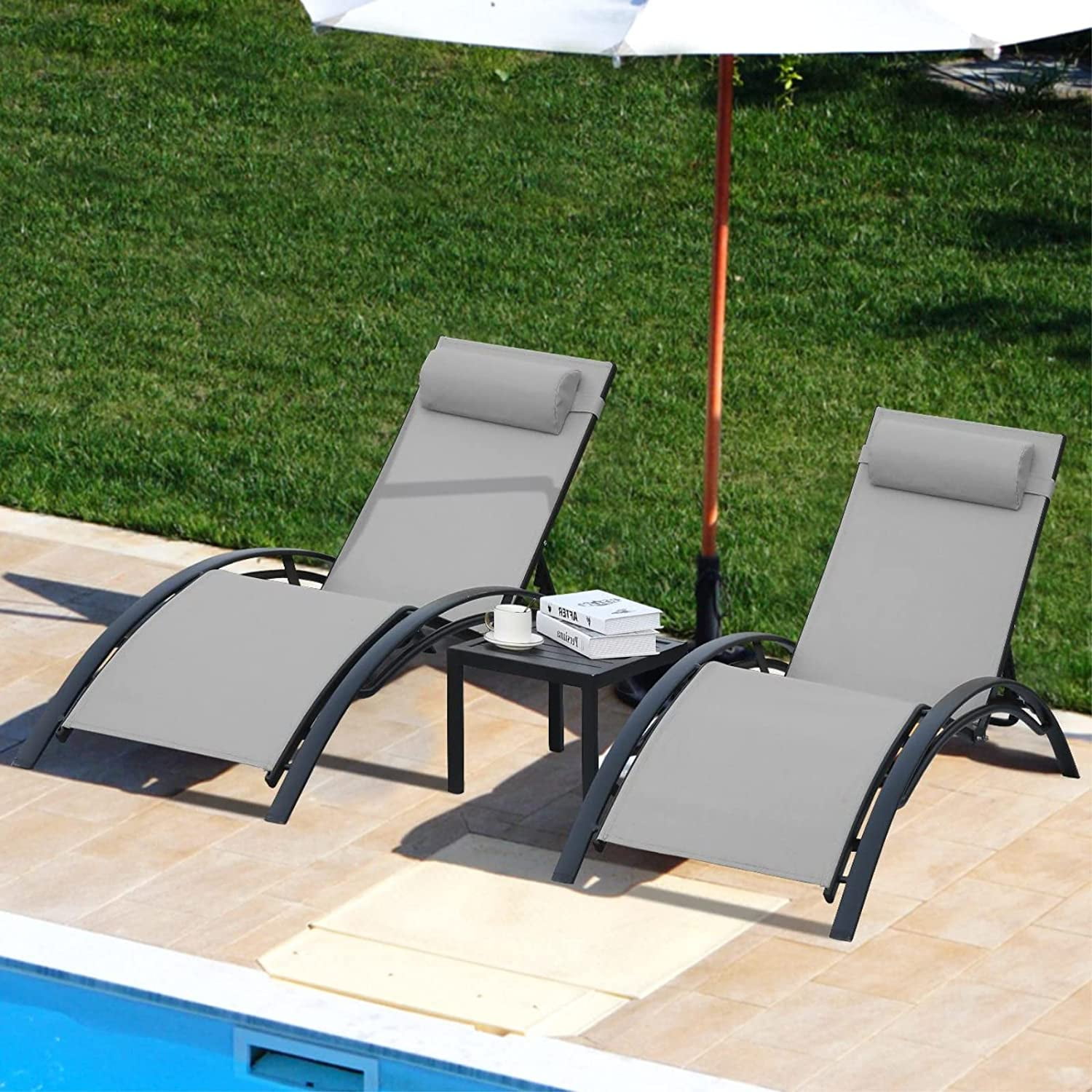 Arlopu Stackable Lawn Tanning Chaise Reclining Loungers Set with ...