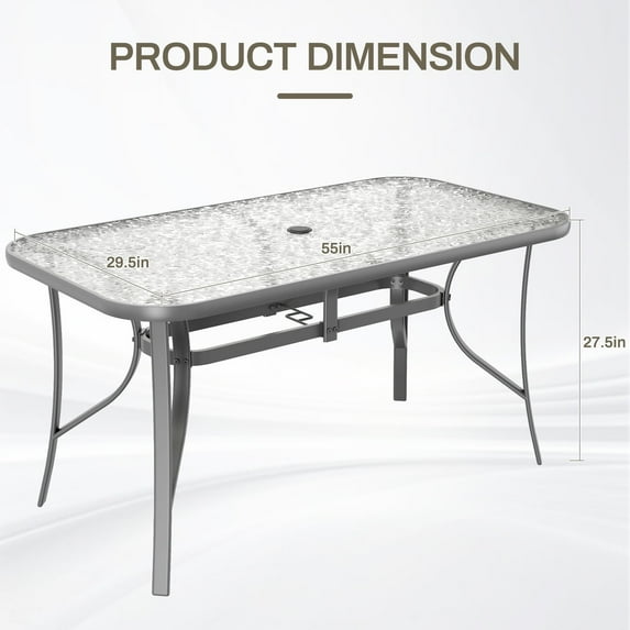 Arlopu Patio Rectangular Tempered Glass Dining Table, All-Weather Use ...