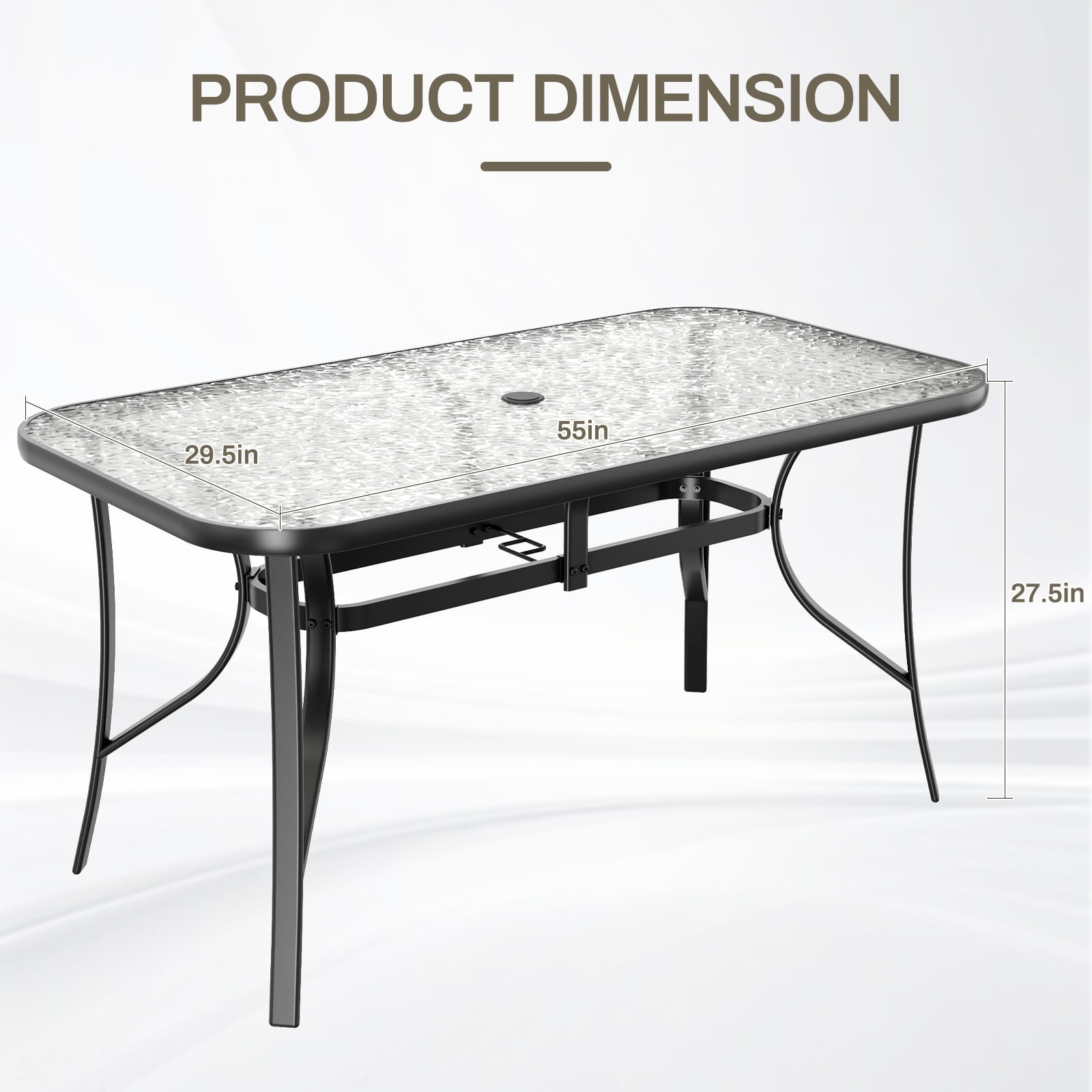 Arlopu Patio Table, Garden Rectangular Tempered Glass Table, Outdoor ...