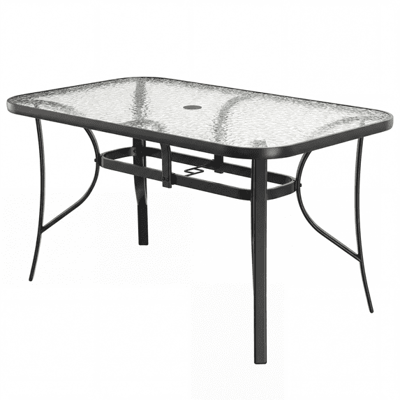 Arlopu Patio Tempered Glass Table, 30"×55"×27.5" with Umbrella Hole ...