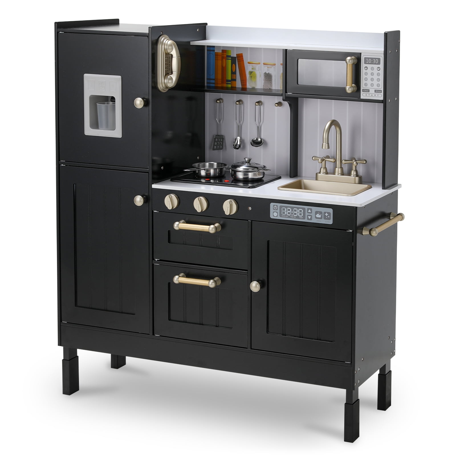 Arlopu Interactive Toddler Toys: Wooden Kitchen Playset with Telephone, Sink, Utensils for Kids ...