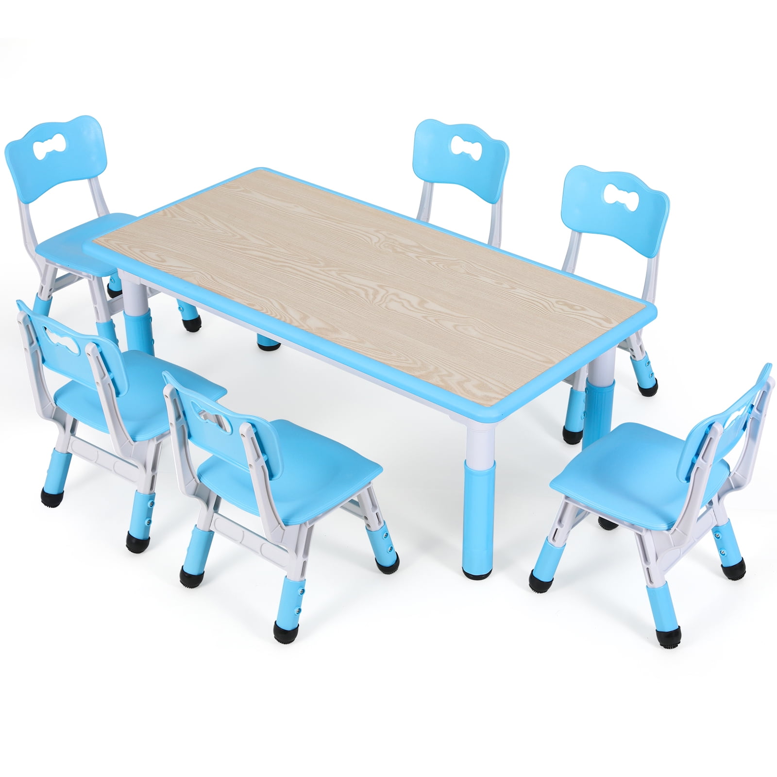 Arlopu Rectangle Kids Table and 6 Chairs Set, Height Adjustable ...