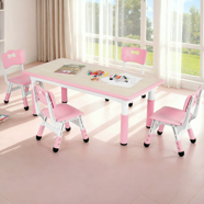 Buzz & Bloom Kids 4-Piece Wood Table, 2 Chairs, and Bench Seating Set ...