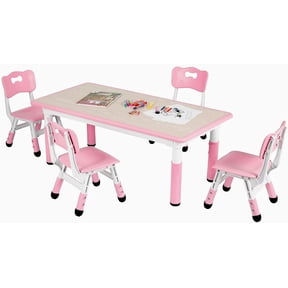 Arlopu Kids Table and 6 Chairs Set, Adjustable Height, HDPE, Graffiti ...