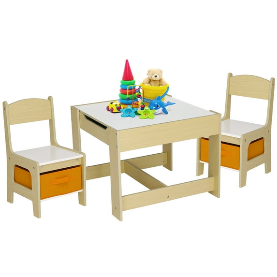 Arlopu Kids Table and 2 Chairs Set, Wooden 3pcs Activity Play Table Set ...