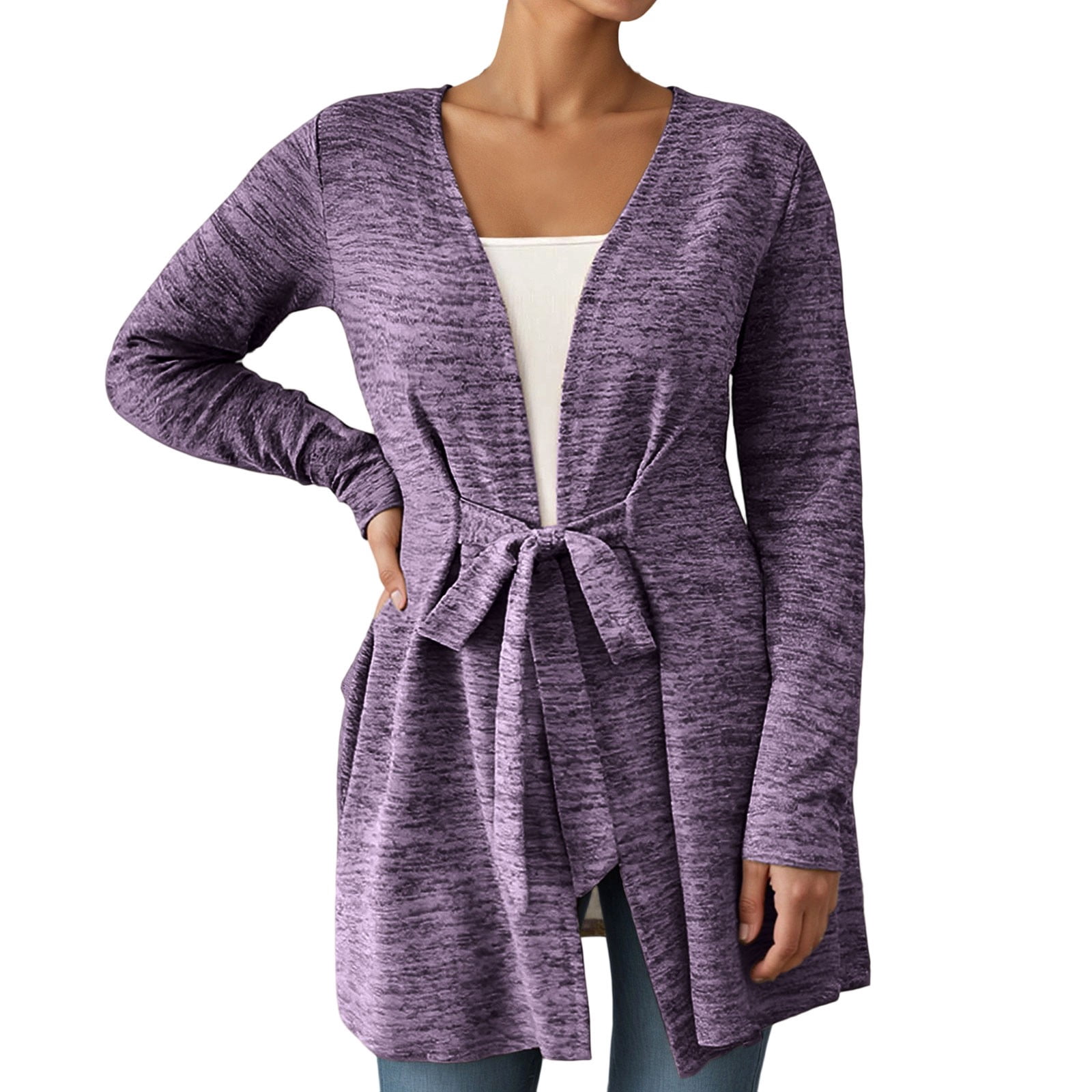 Arlun 2025 Fashion Belted Open Front Cardigans Long Sleeve Lightweight ...