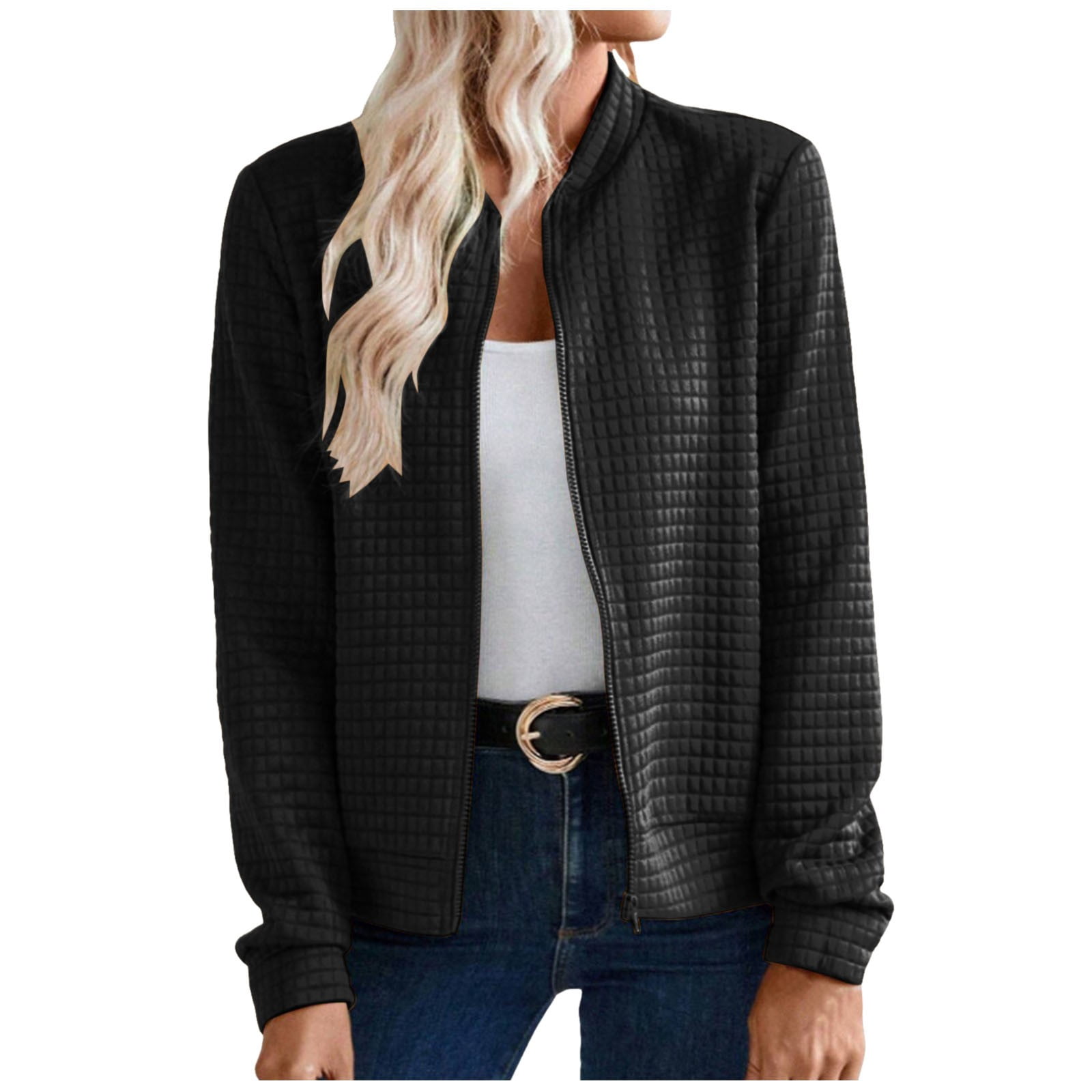 Arlun 2025 Fashion Waffle Zipper up Jackets for Women Casual Solid ...