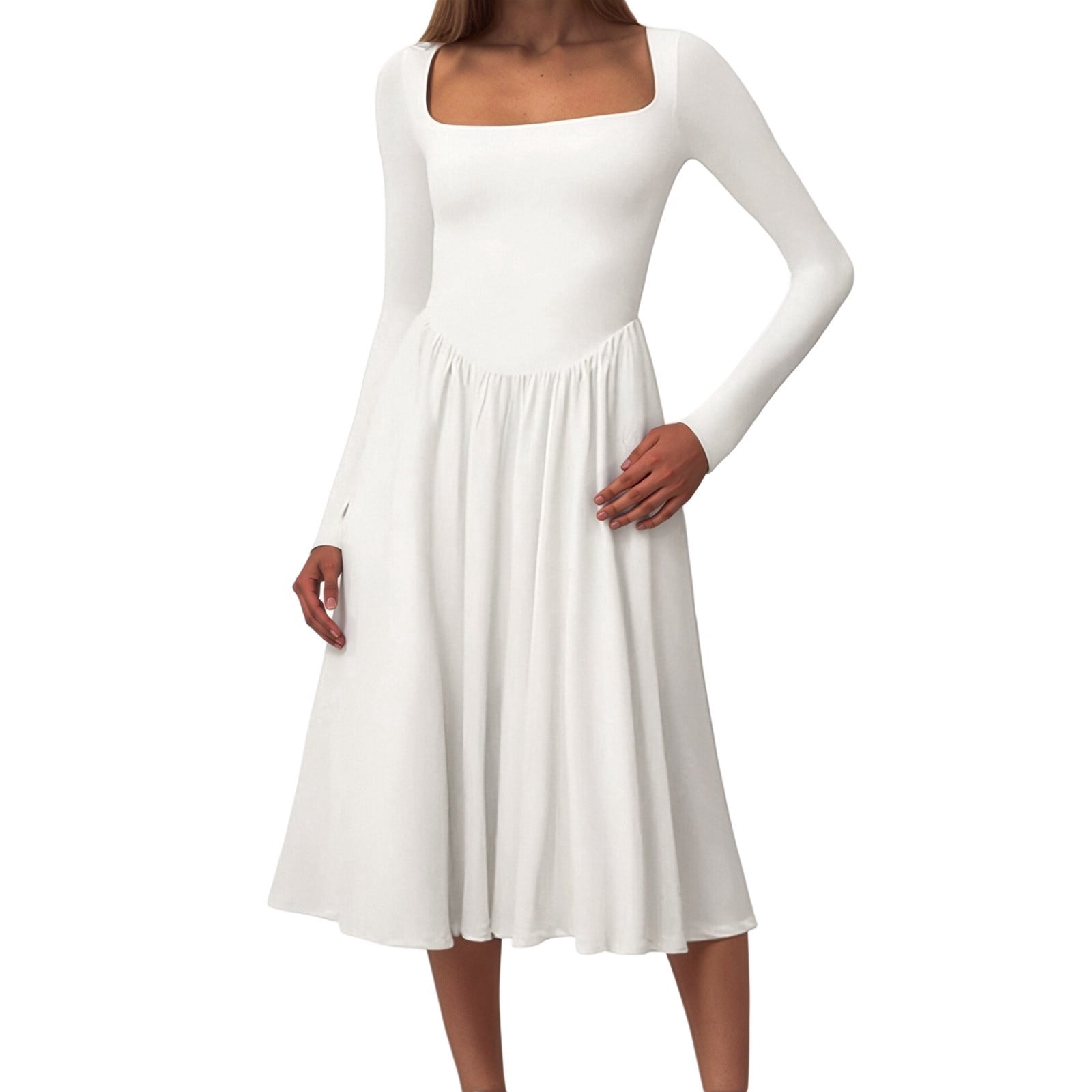Arlun 2026 Fashion Square Neck Long Sleeve Casual A-Line Midi Dress ...