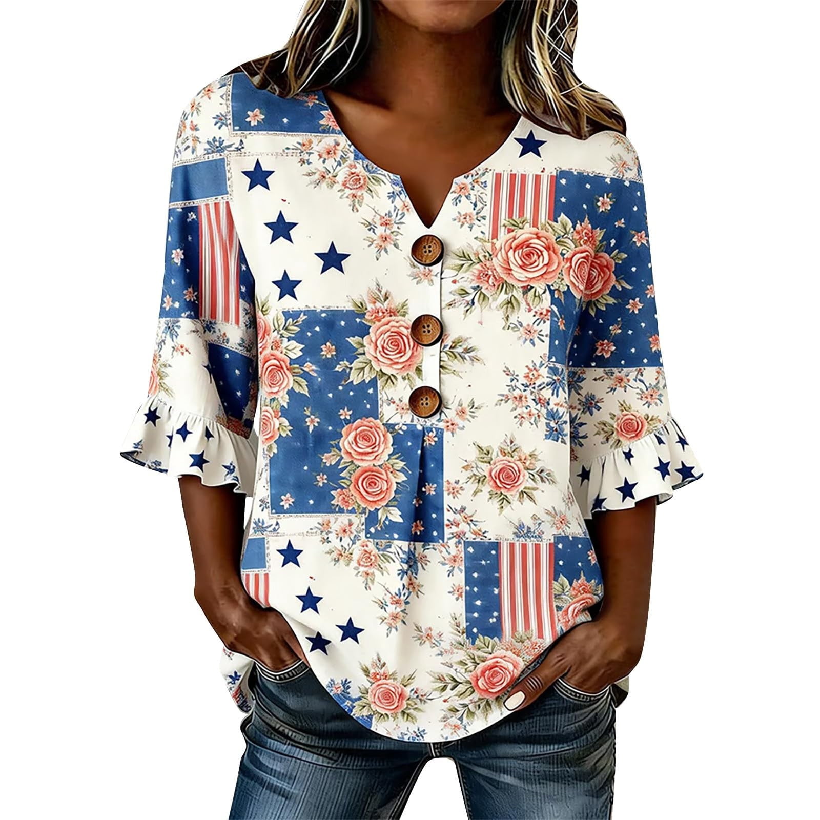 Arlun 250 Anniversary USA Plus Size Womens Tops 4th of July Linen Loose ...