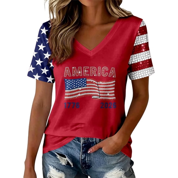 Arlun 250th Anniversary USA Shirt Women 1776-2026 American Flag Print V ...