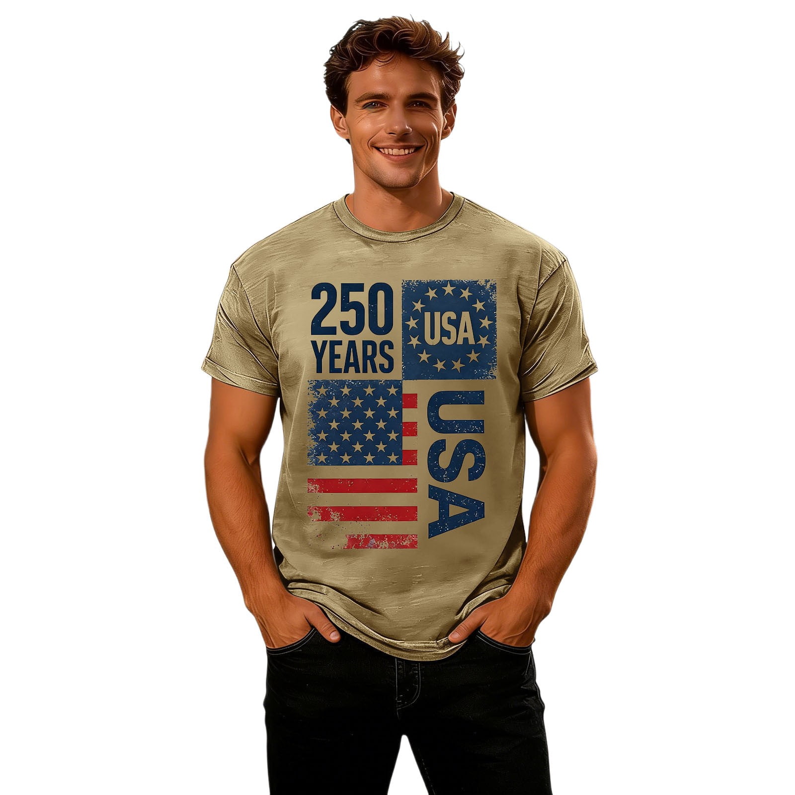 Arlun 250th Anniversary USA T Shirts for Man American Flag Print Short ...
