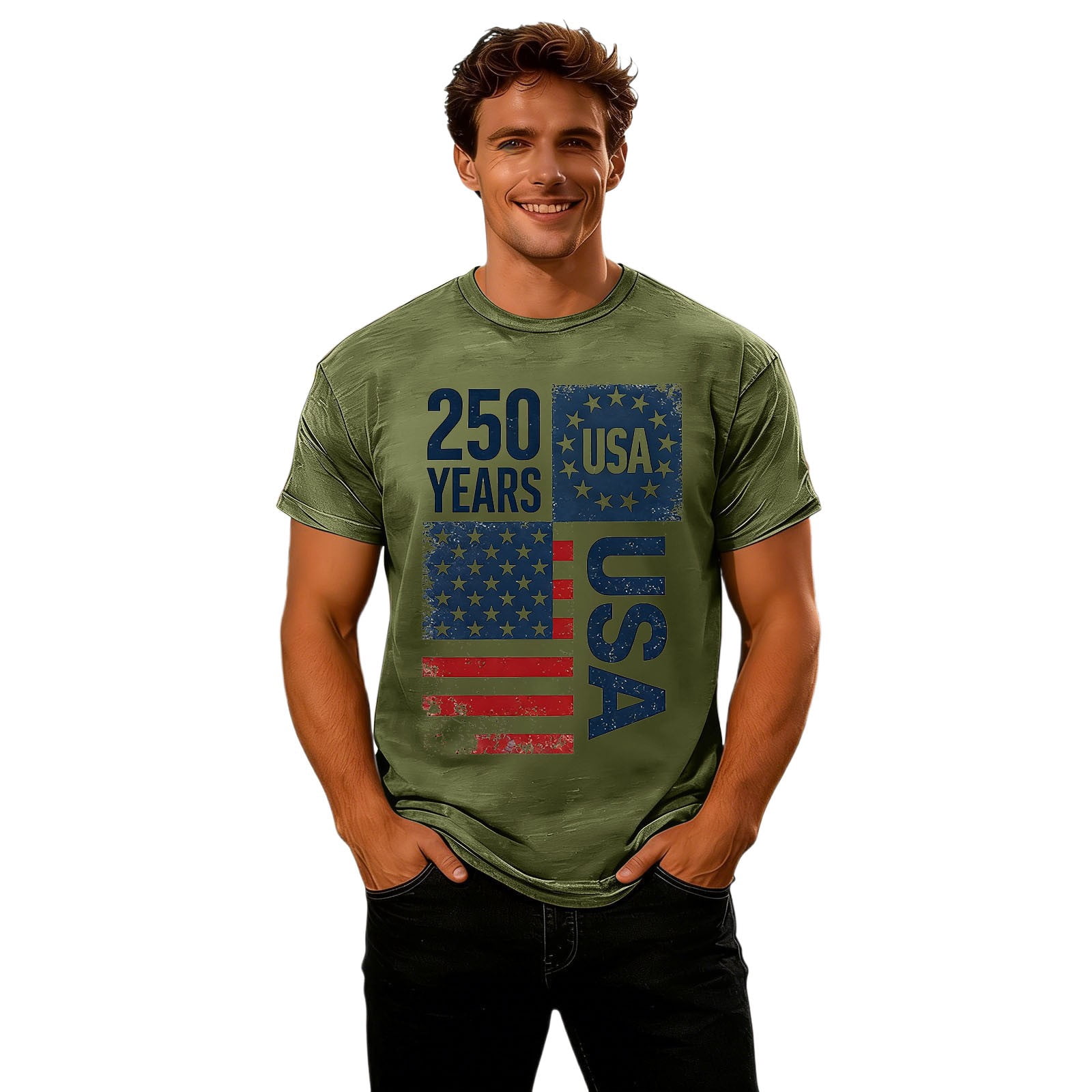 Arlun 250th Anniversary USA T Shirts for Man American Flag Print Short ...