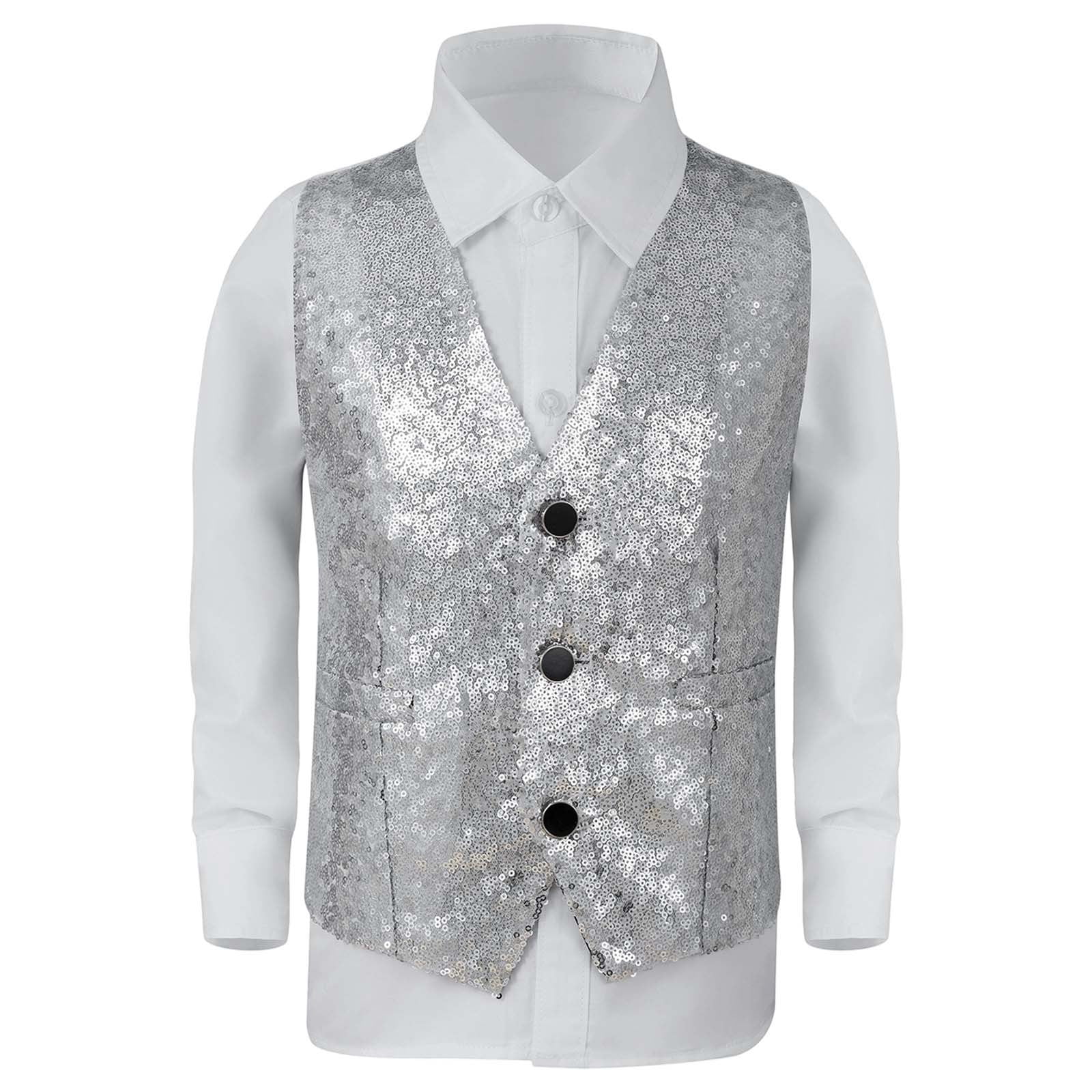 Arlun Boy's Shiny Sequin Vest Tops V-Neck Sleeveless Lightweight ...