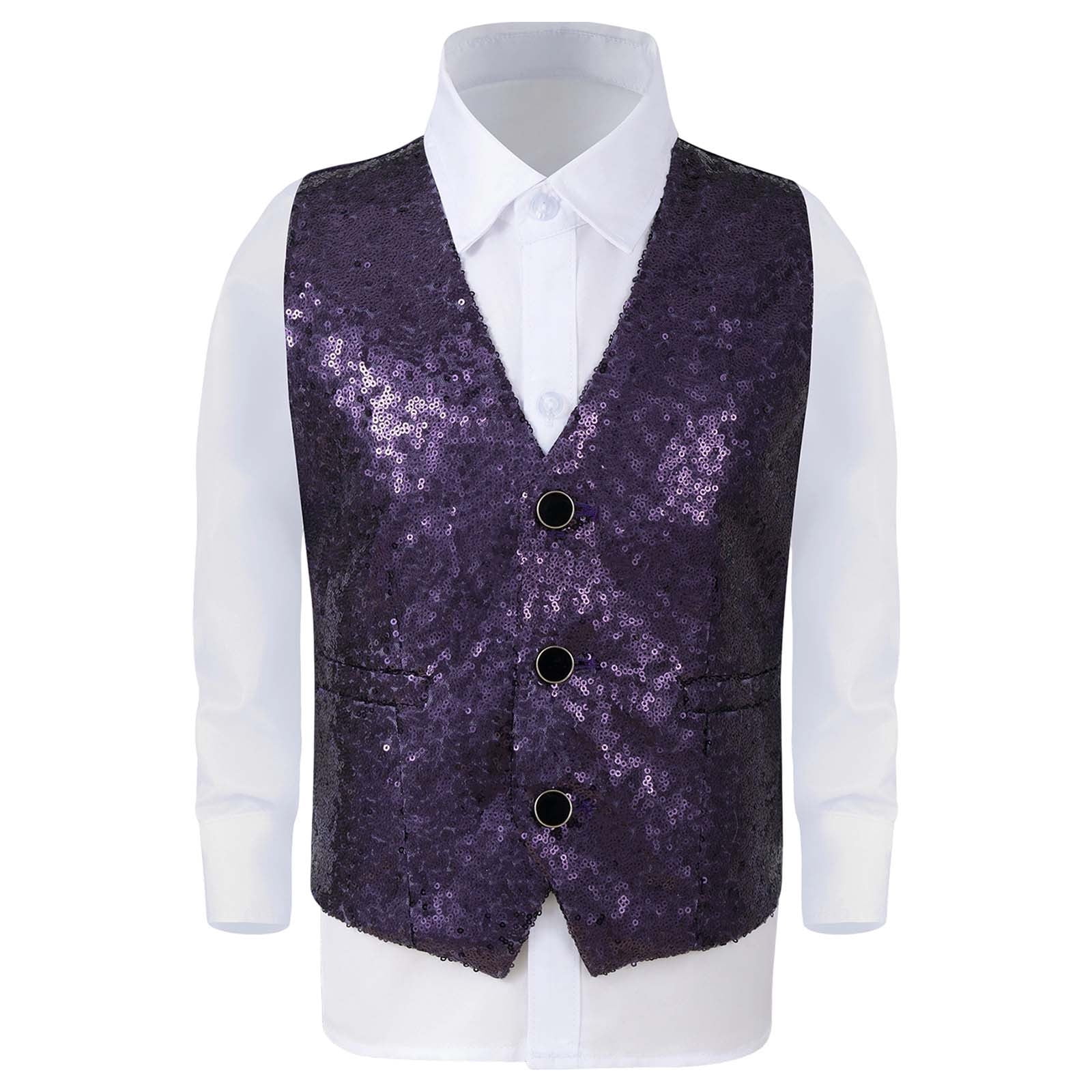 Arlun Boy's Shiny Sequin Vest Tops V-Neck Sleeveless Lightweight ...