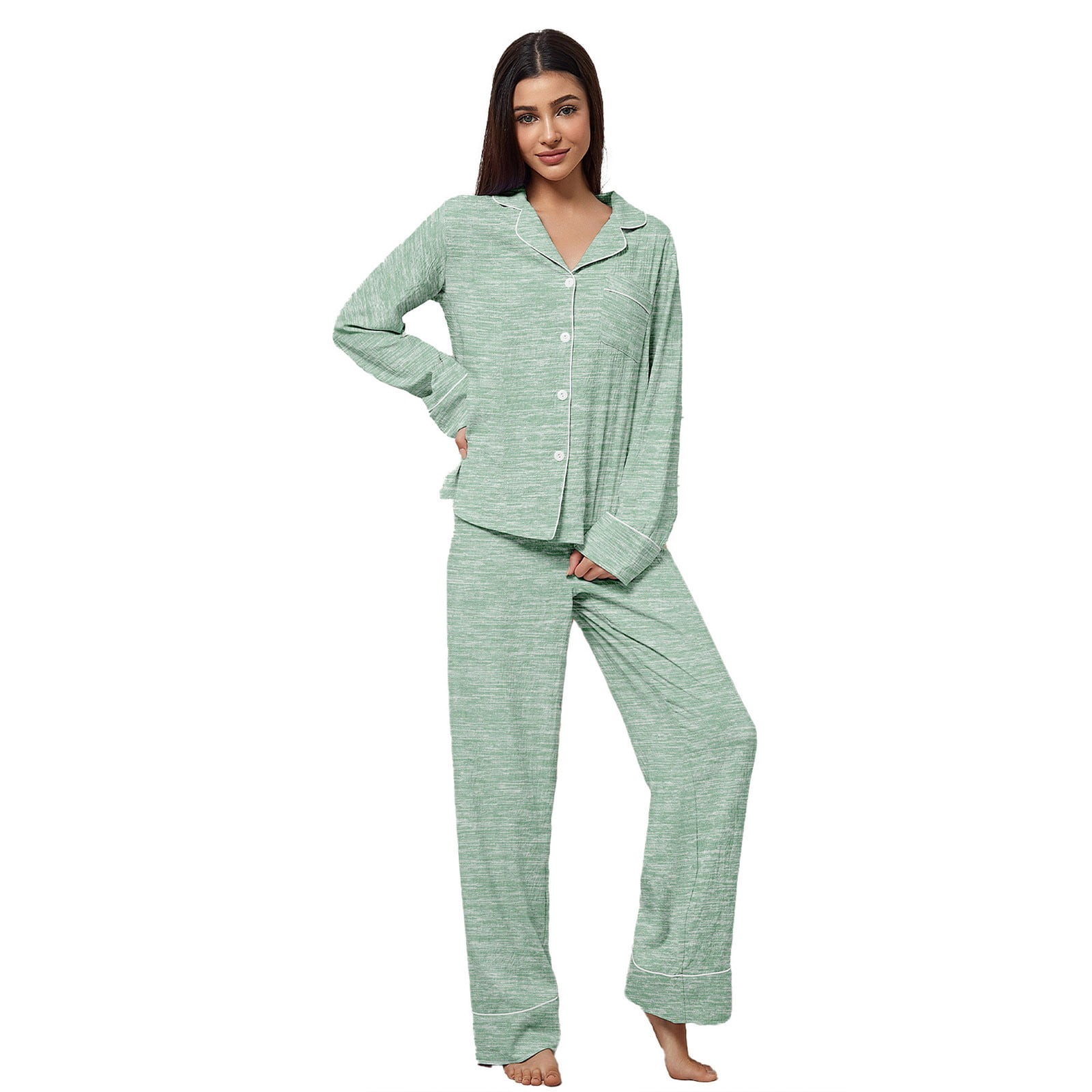 Arlun Button down Pajama Set for Women Long Sleeve Shirts and Baggy ...