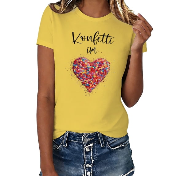 Arlun Carnival Funny Letter and Heart Graphic Short Sleeve T-Shirts ...
