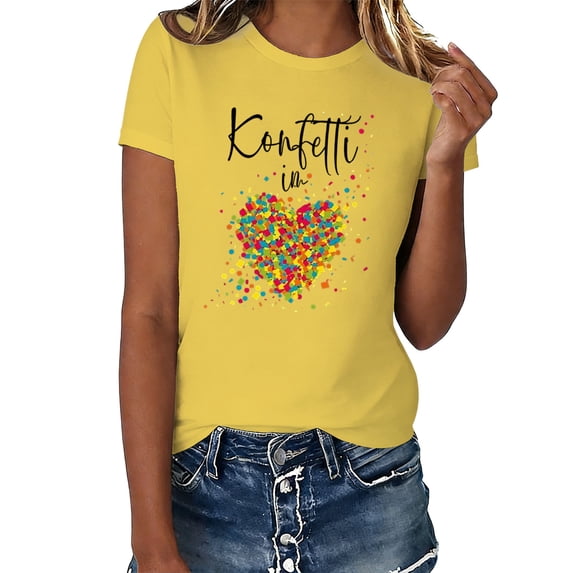 Arlun Carnival Funny Letter and Heart Graphic Short Sleeve T-Shirts ...